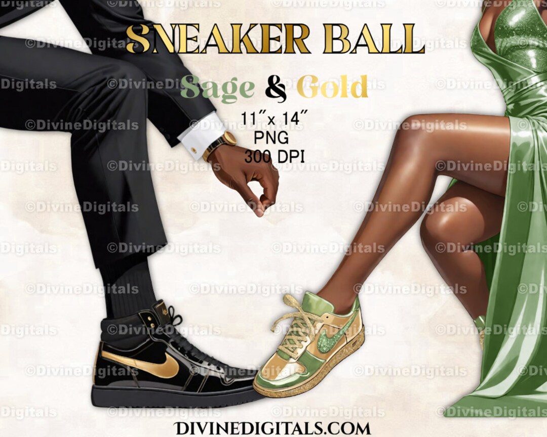 Sneaker Ball Legs Sage Green Gold Black Gown Fashion Party Man & Woman ...