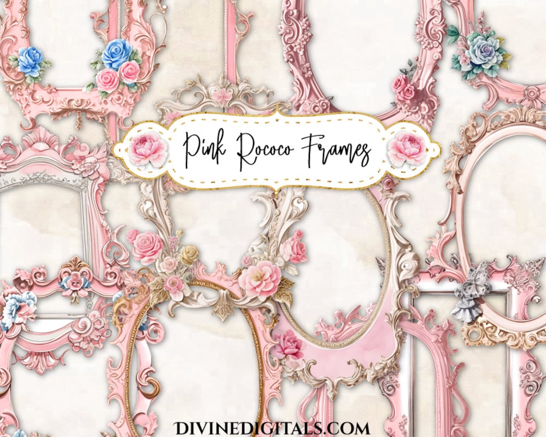 12 Watercolor Pink Antique Vintage Rococo Frames Florals Scrapbook ...