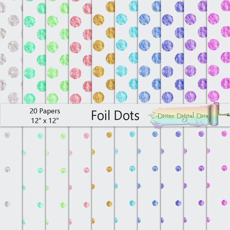 Foil Dots Pastel Rainbow Digital Scrap Paper Pack Gold Silver | Etsy