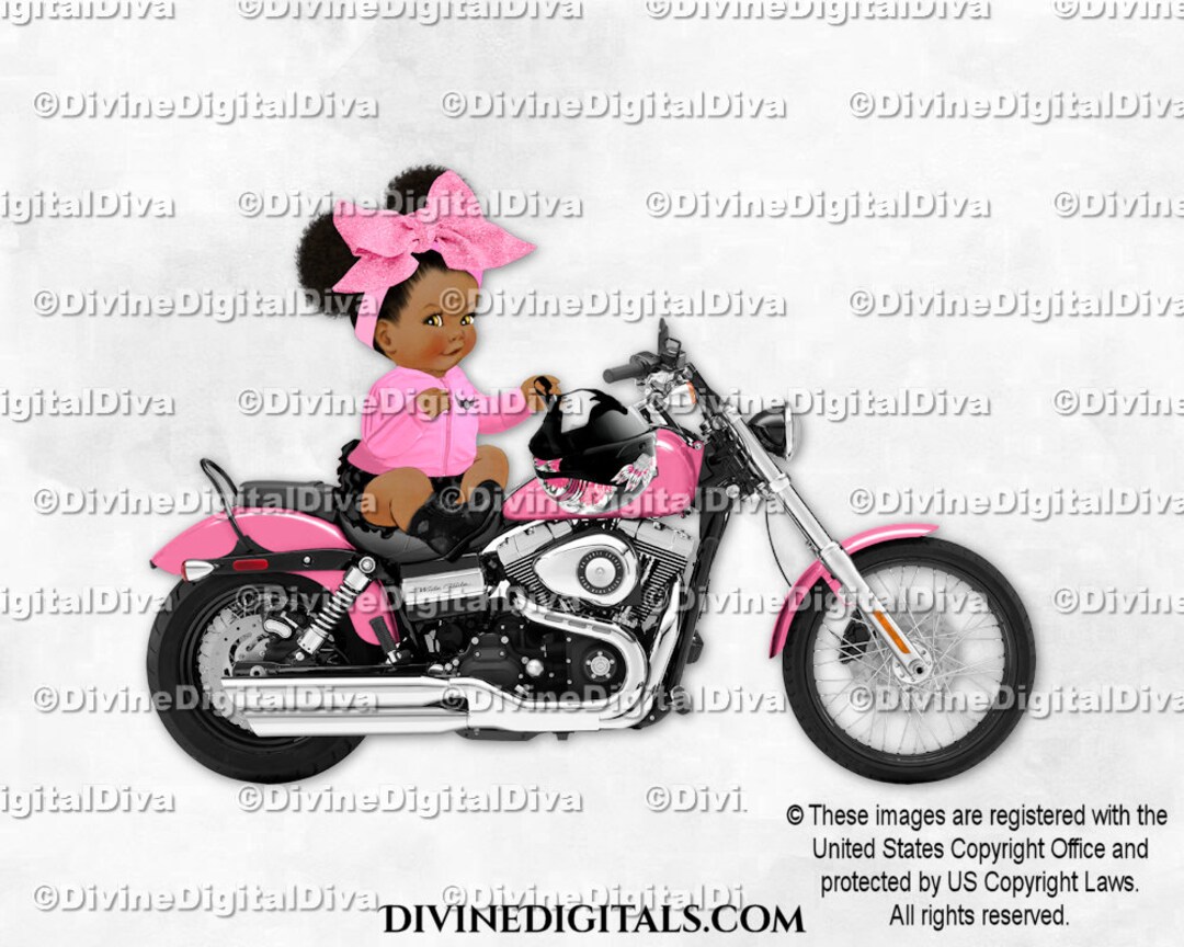 Little Princess Riding on a Motorcycle Biker Pink Jacket Big Bow Boots ...