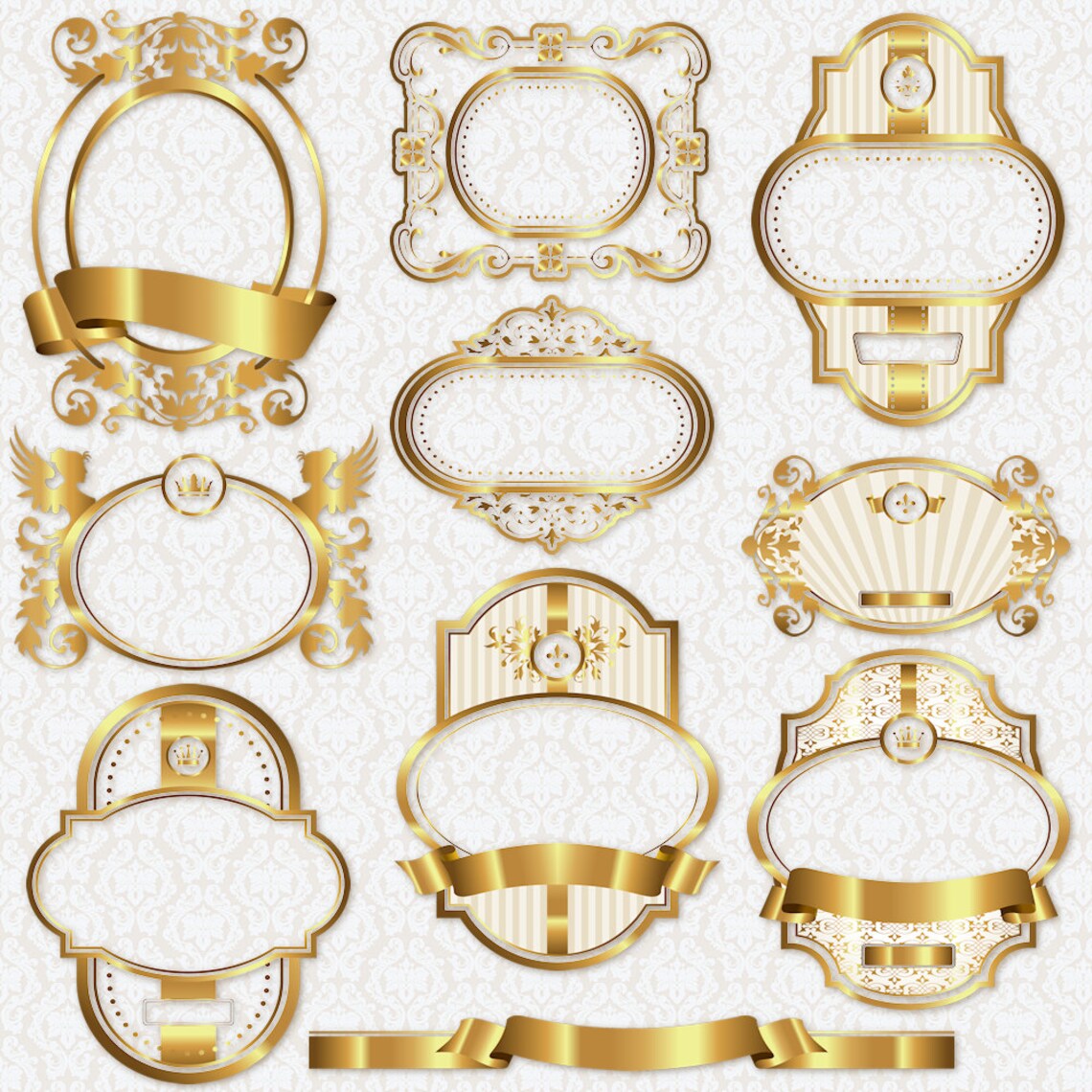 25 Gold Frames Labels Text Boxes Clipart Transparent - Etsy