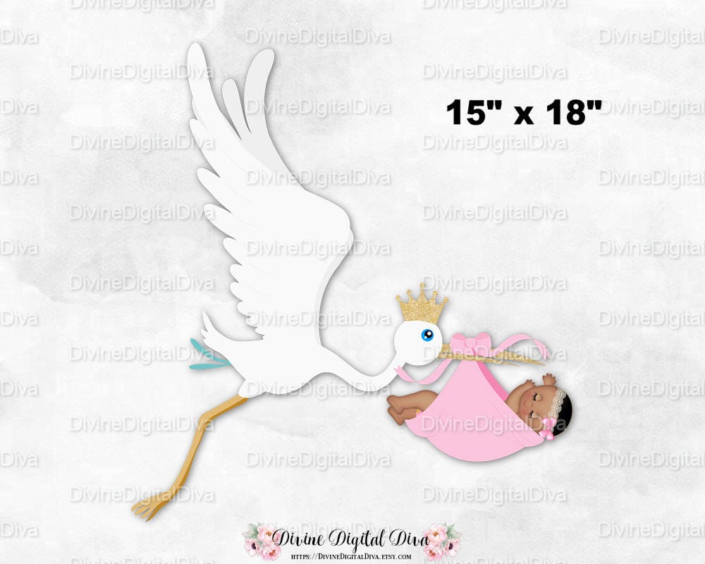 Stork Carrying Baby Pink & Gold Baby Shower Decorations Baby | Etsy