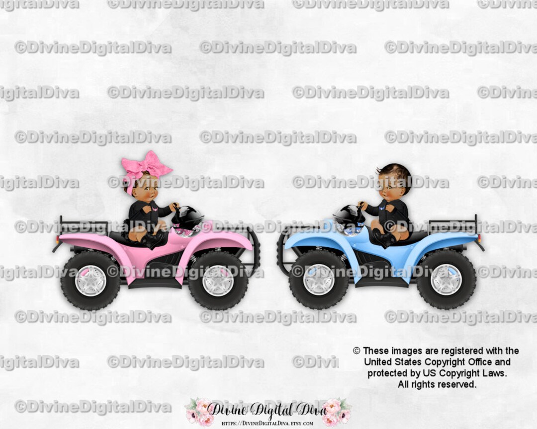 Little Prince & Princess Riding 4 Wheeler ATV Blue Pink Bow Gender ...
