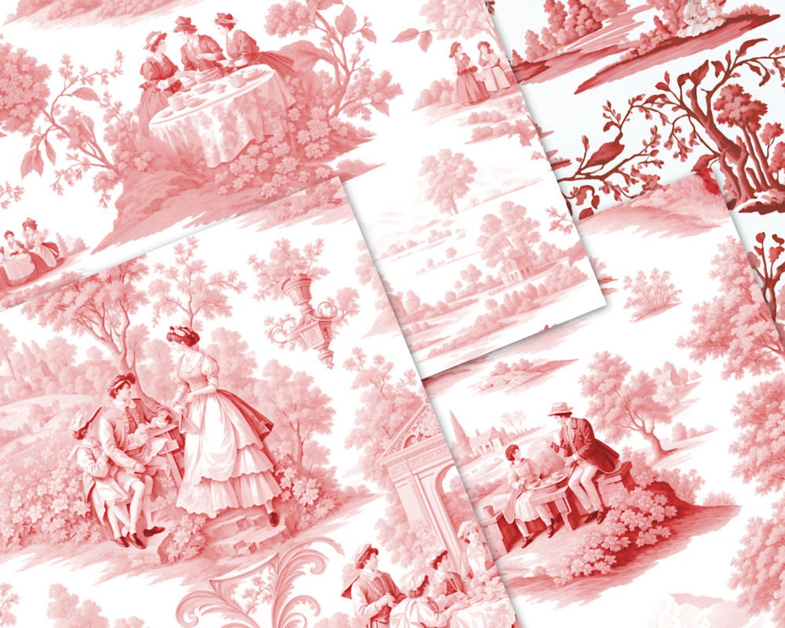 Red Toile De Jouy Seamless Printable Digital Paper - Etsy