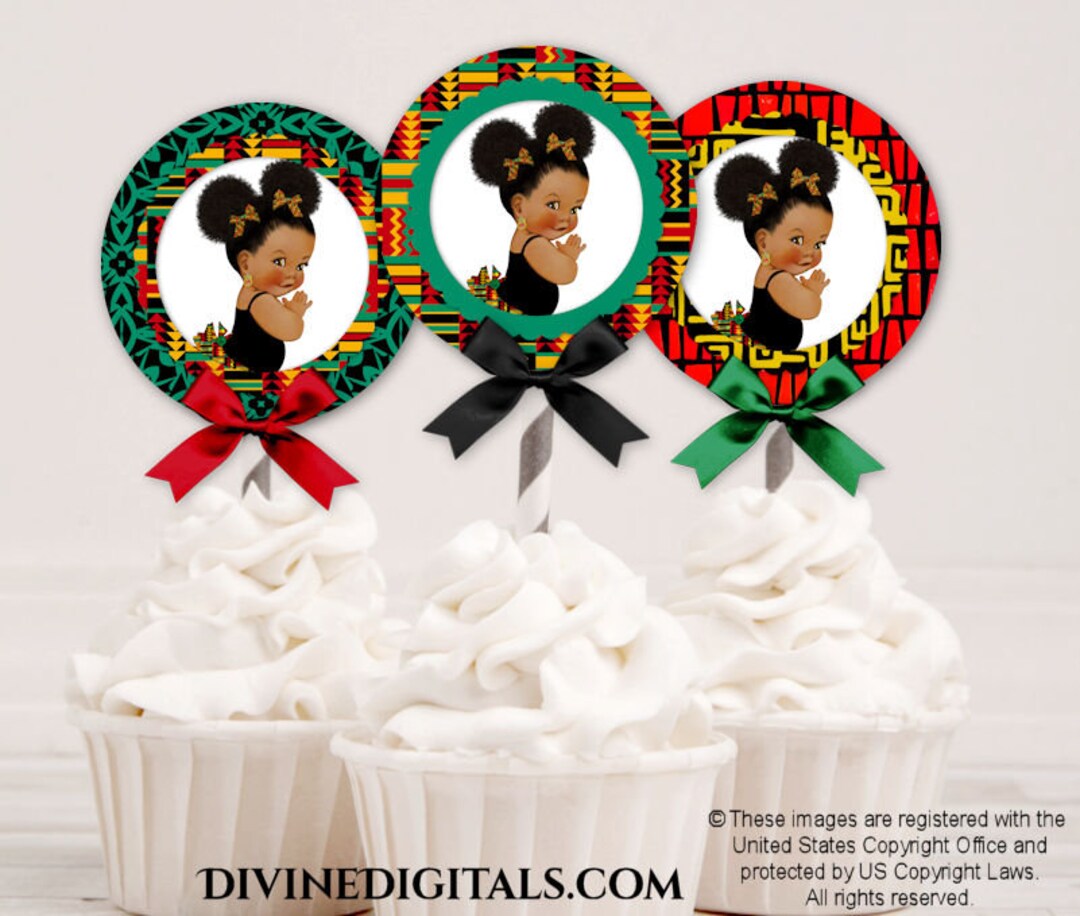 African Princess Kente Pattern Cupcake Topper Red Black Green Yellow ...