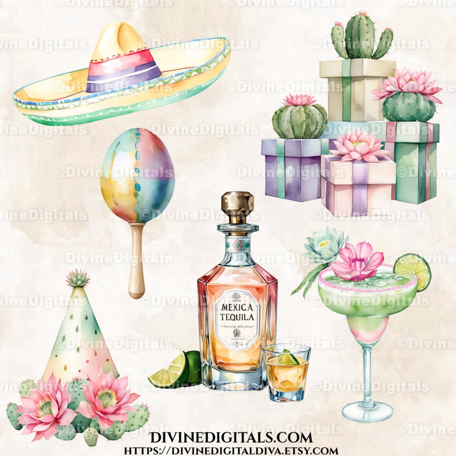 Mexican Fiesta Clipart Preppy Mexico Party Desert Cactus Flower Blanket ...
