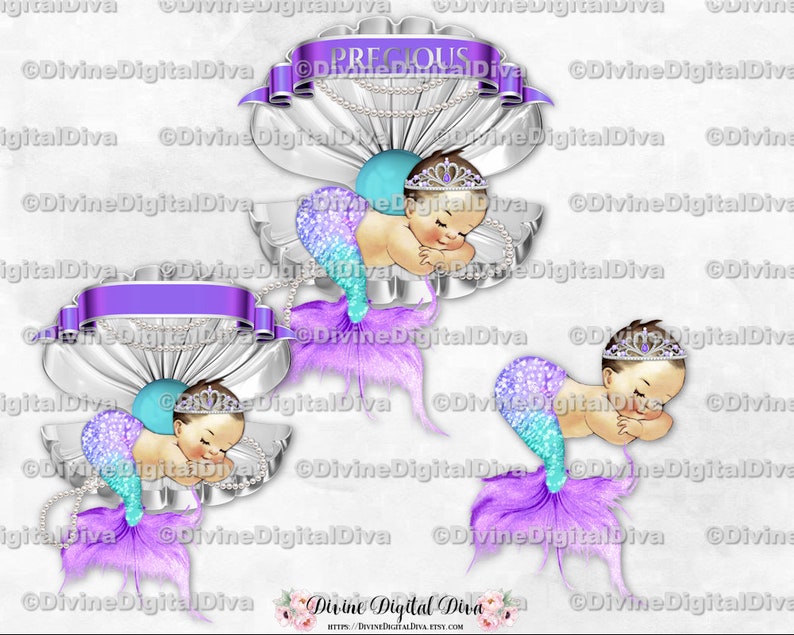 Mermaid Sleeping in Clam Shell Purple Lavender Teal Silver | Etsy