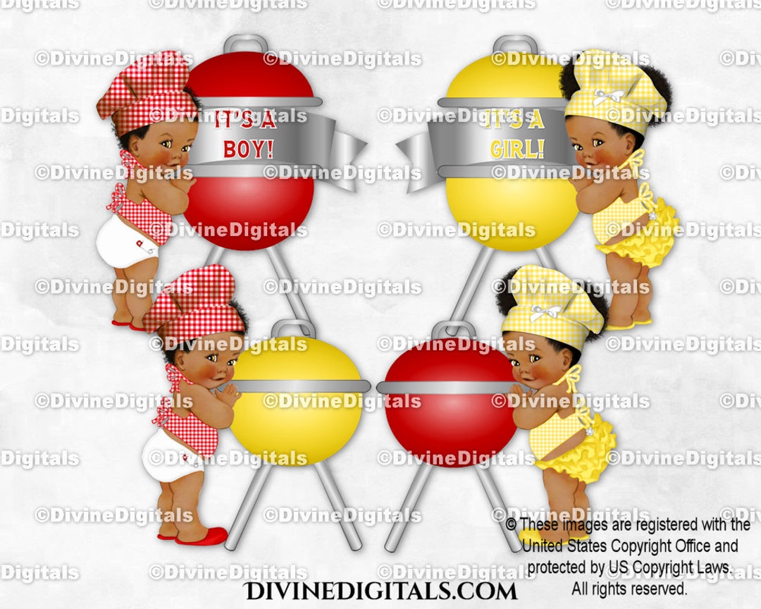 Little Chefs Red Yellow Gingham Check Hat Apron BBQ Babyq Gender Reveal ...
