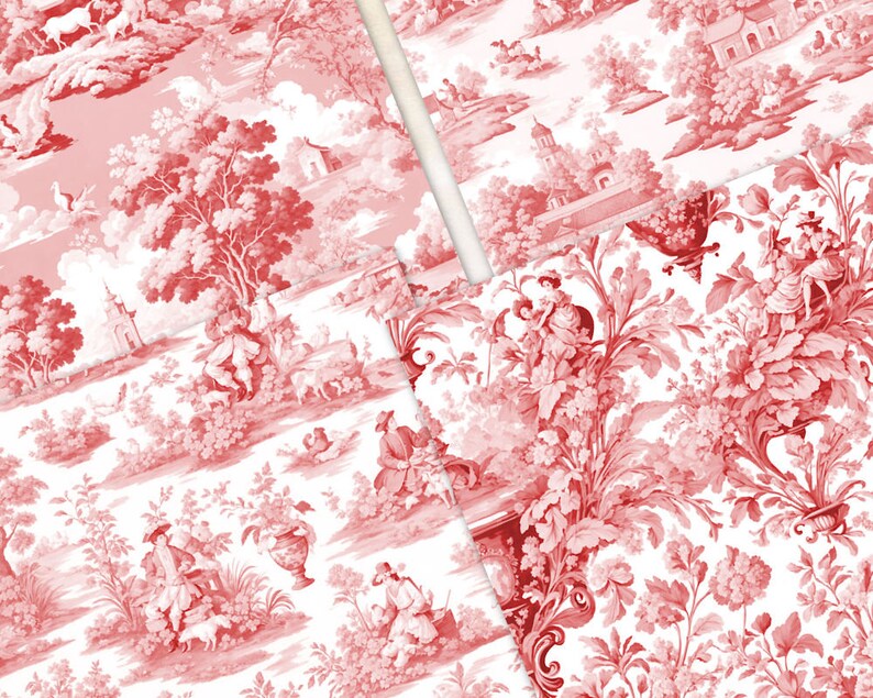Red Toile De Jouy Seamless Printable Digital Paper - Etsy