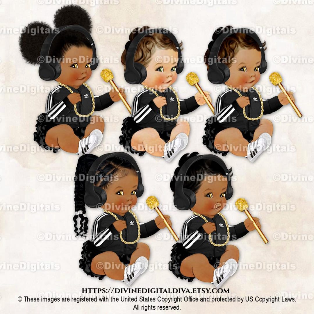 Hip Hop Black Jacket Headset Gold Mic Chain Sneakers | Sitting Baby ...