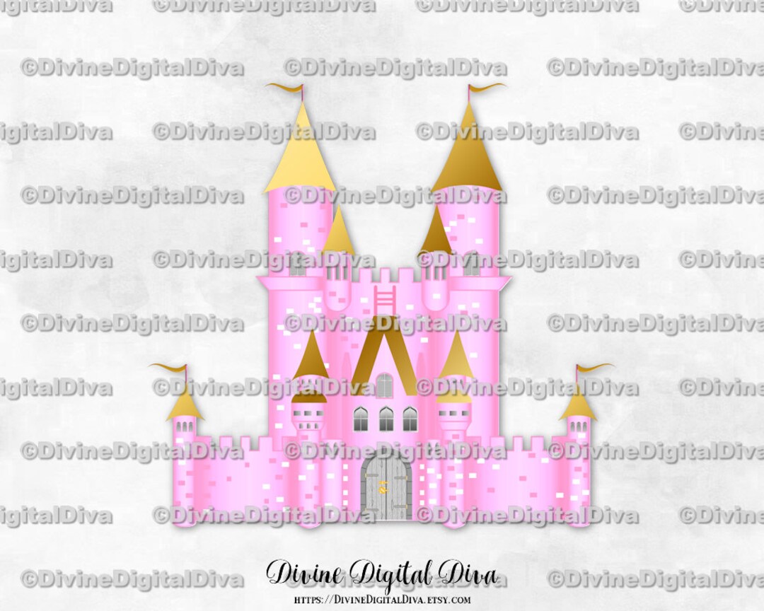 Castle Pink & Gold Royal Fairytale Turrets Flags Clipart Instant ...