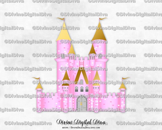Castle Pink & Gold Royal Fairytale Turrets Flags Clipart | Etsy