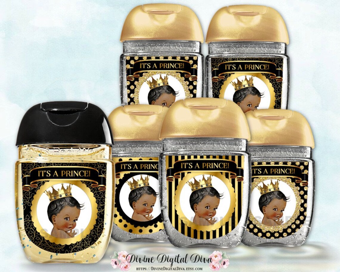 Mini Hand Sanitizer Labels Little Prince Black & Gold Baby | Etsy