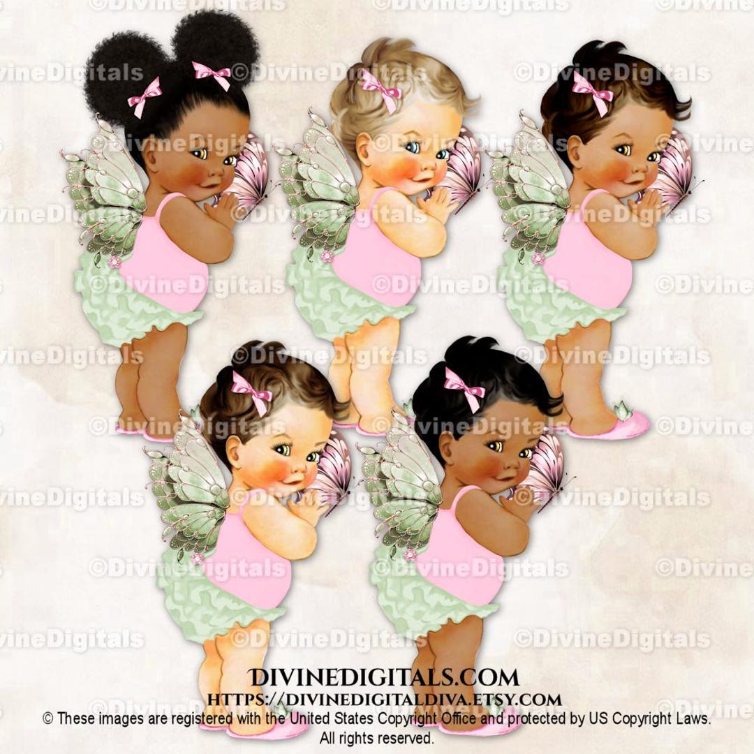 Butterfly Princess Pink Sage Green Wings Baby Girl Clipart - Etsy