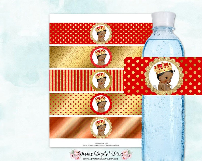 Red Gold Water Bottle Labels Little Prince Crown Baby Boy - Etsy