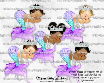 Mermaid Baby Girl Purple African American Baby Baby Shower - Etsy