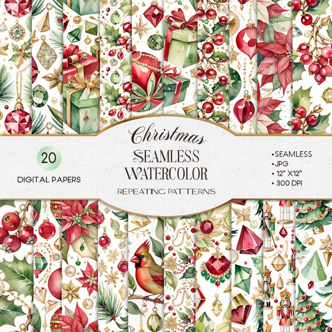 Watercolor Christmas Digital Paper Seamless Printable Backgrounds ...