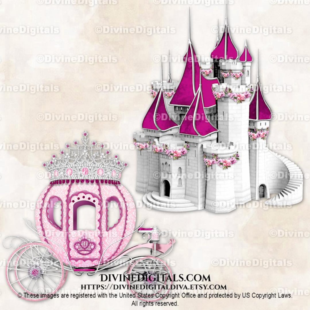 Castle & Carriage Pink Magenta Silver Princess Cinderella Fairytale ...