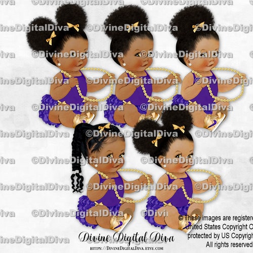 Princess Purple Gold Baby Girl Afro Puff African American - Etsy
