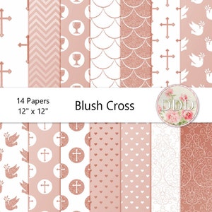 Blush Pink Cross Digital Paper Pack Christening Wedding Baptism ...