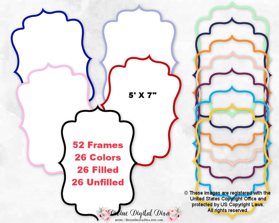 52 Solid Color 5" X 7" Bracket Frames Filled and Transparent 26 Colors ...