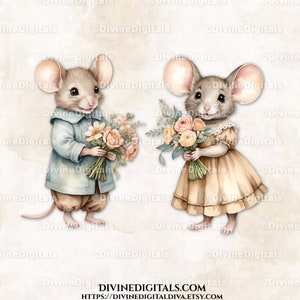 Watercolor Birthday Mouse Holding Cake Present & Flowers Boy Girl ...