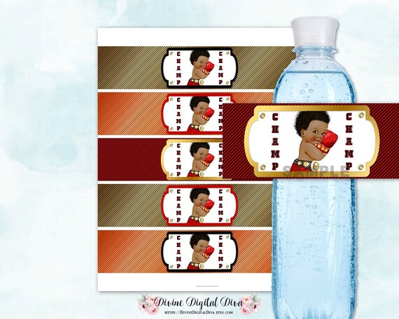 Red Black Gold Stripes Boxer Champ Water Bottle Labels Baby | Etsy