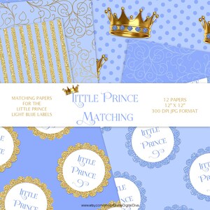 Little Prince Light Blue Gold Glitter Dot Stripe Crown | Baby Boy ...