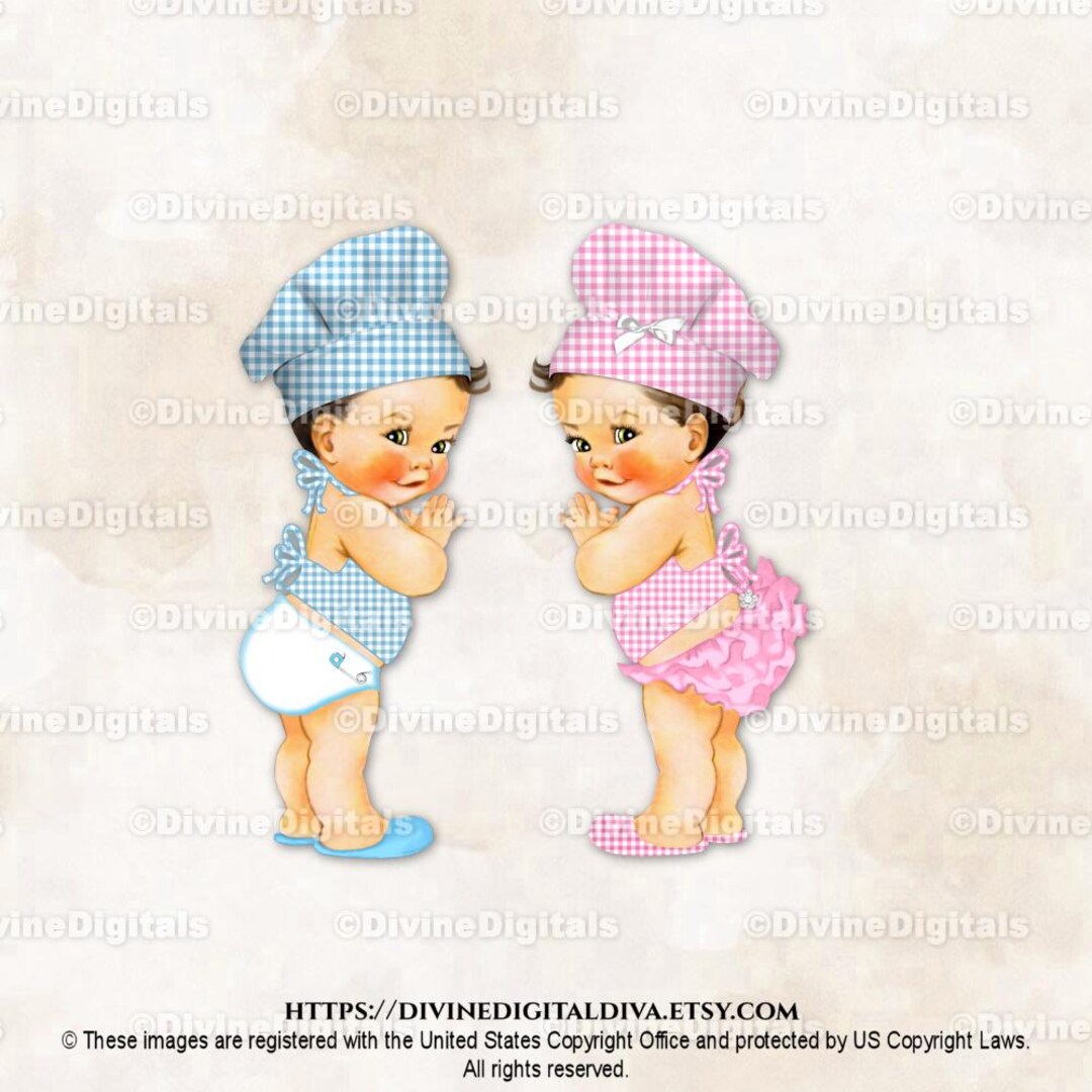 Little Chef Babyq Pink Blue Gingham BBQ Light Tone Boy Girl Clipart - Etsy