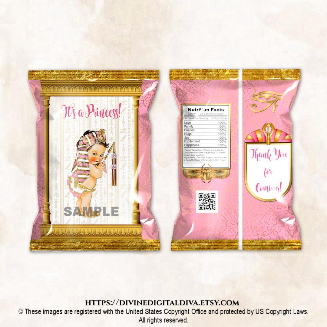 Egyptian Cleopatra Printable Chip Snack Bags Pink Gold White | Light ...