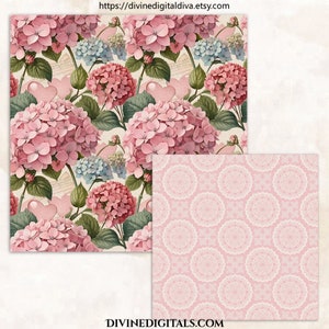 Watercolor Pink Hydrangeas Sage Lavender Ivory Aqua Vintage Botanical ...