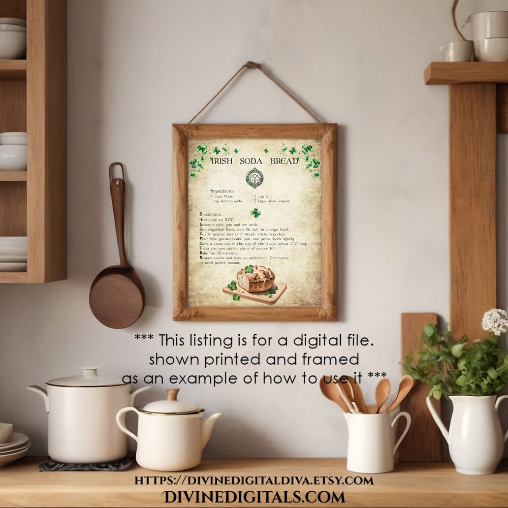 Irish Soda Bread Recipe Printable Sign Kitchen Decor St. Patrick's Day ...