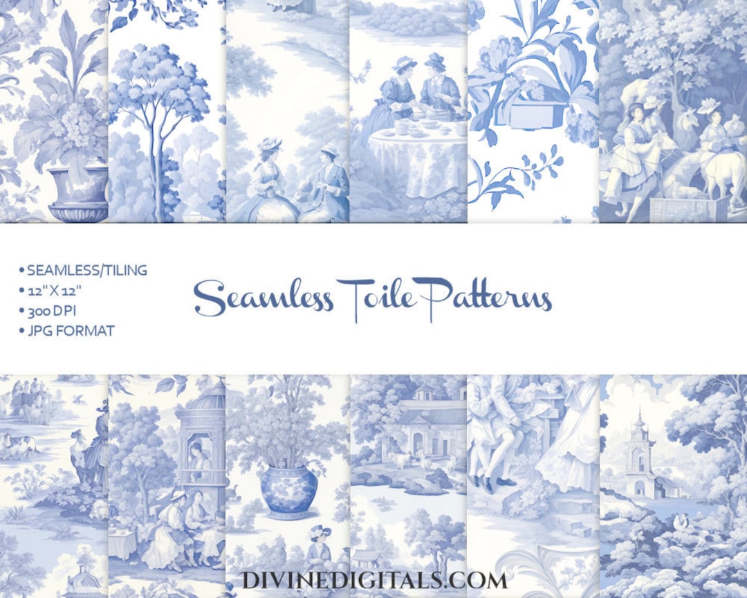 SEAMLESS Antique Light Blue Toile De Jouy Backgrounds Digital Paper ...