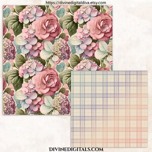 Watercolor Pink Hydrangeas Sage Lavender Ivory Aqua Vintage Botanical ...