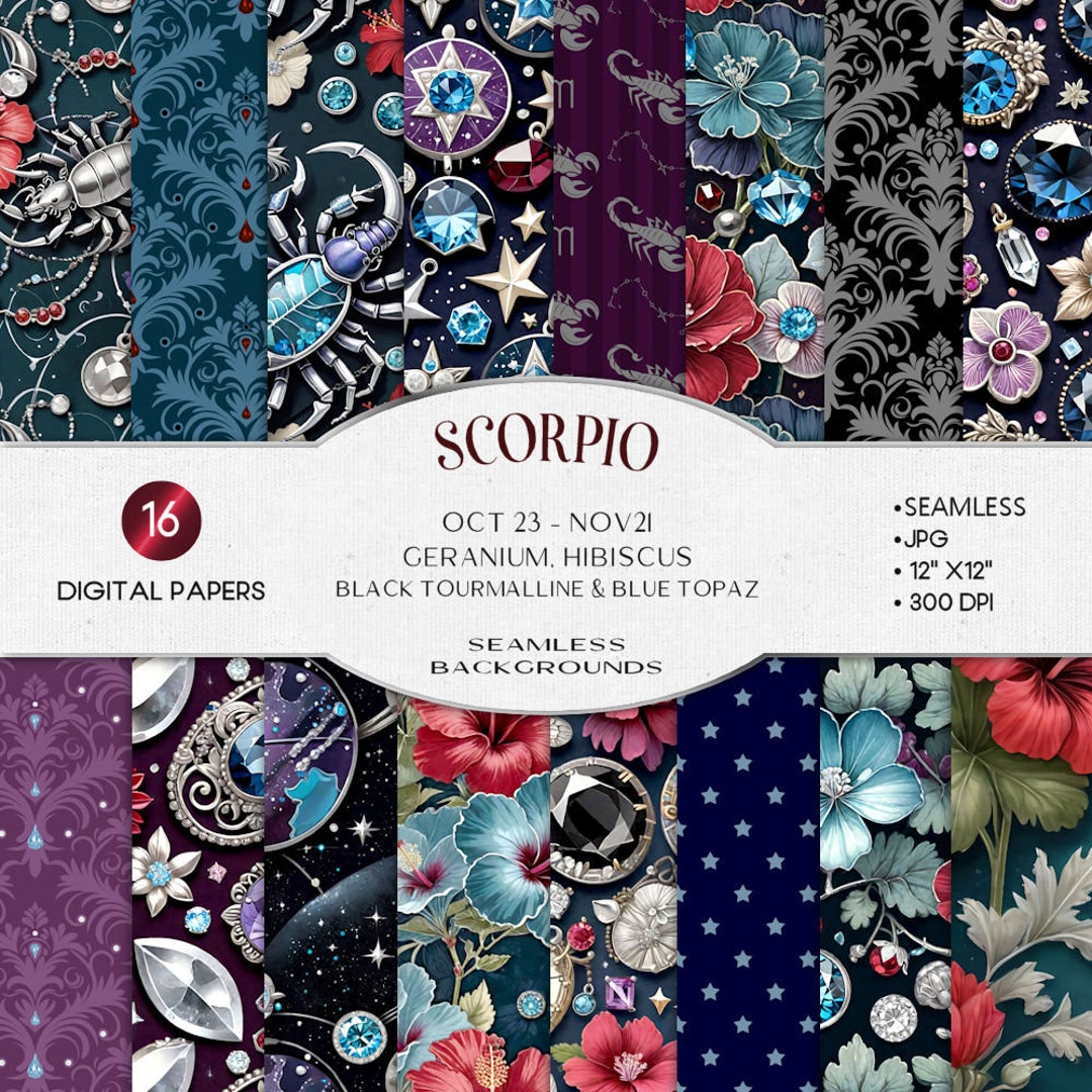 Scorpio Zodiac Astrology Black Tourmaline, Blue Topaz Seamless ...