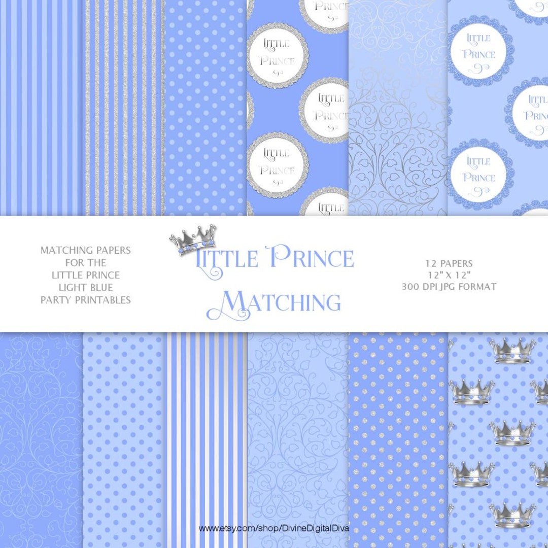 Little Prince Light Blue Silver Glitter Dot Stripe Crown | Baby Boy ...