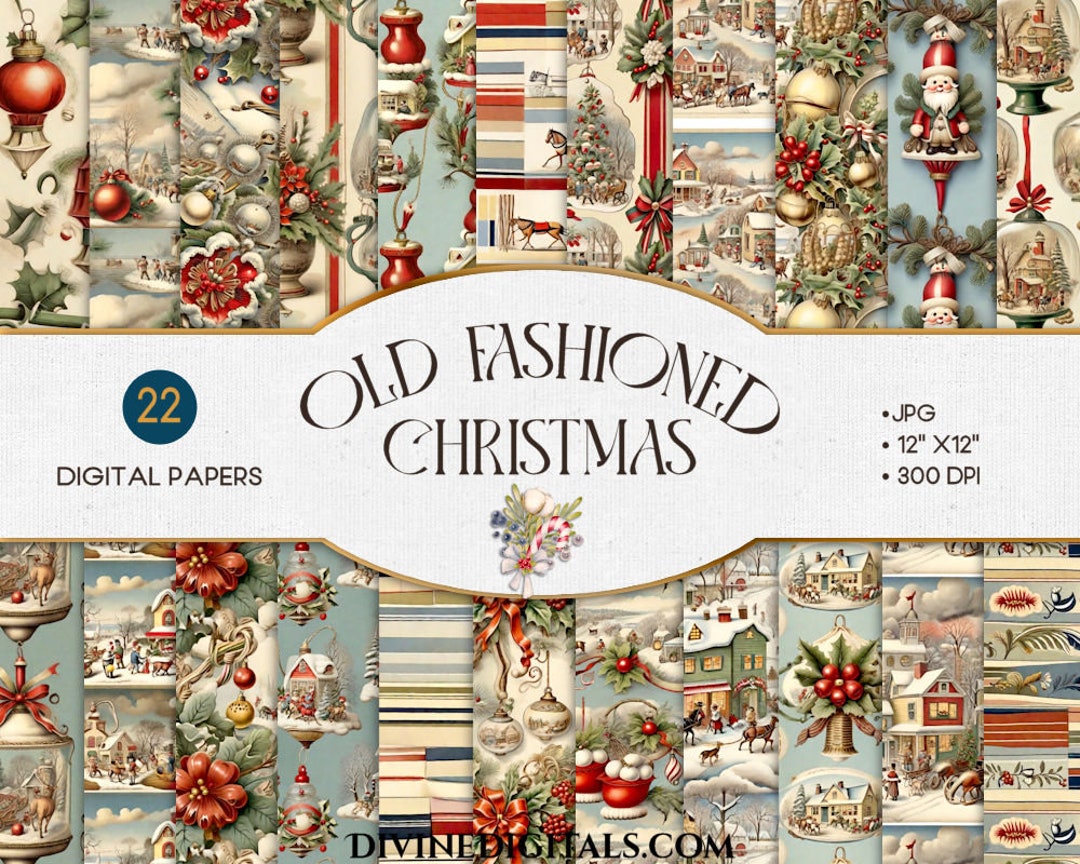 Old Fashioned Christmas Digital Paper Pack Vintage Antique Holiday ...