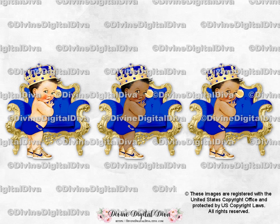 Little Prince Chair Royal Blue Gold Ornate Crown Sneakers Rattle ...