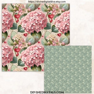 Watercolor Pink Hydrangeas Sage Lavender Ivory Aqua Vintage Botanical ...