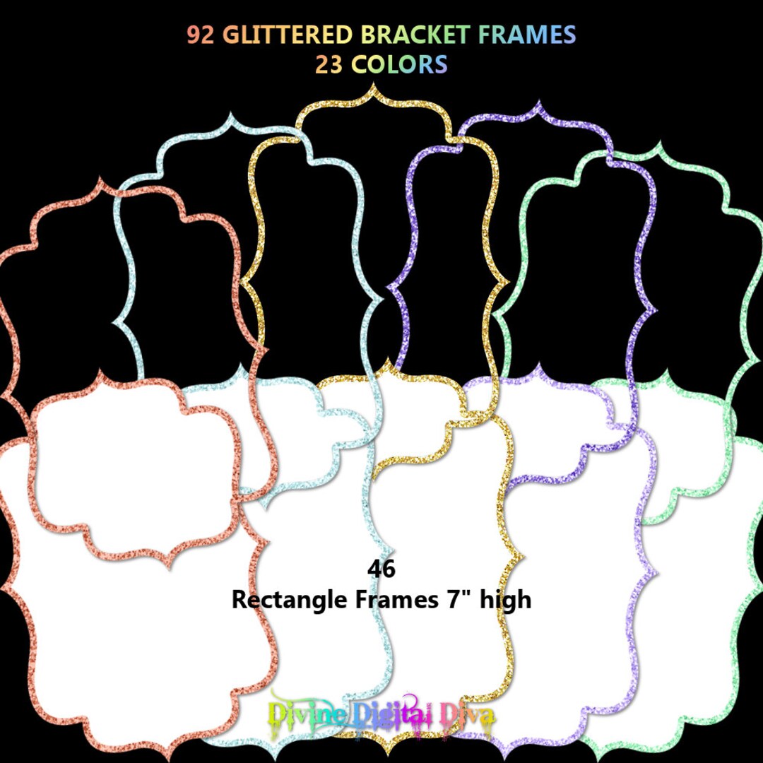92 Glitter Bracket Frames Filled and Empty 23 Colors Digital Clipart ...