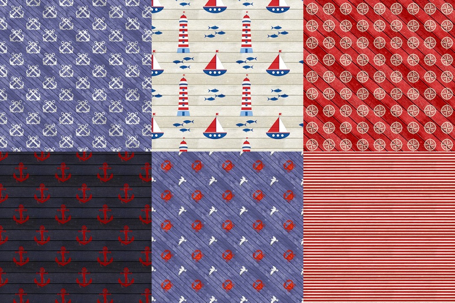 Nautical Woods Digital Paper Navy Red Blue & off White - Etsy