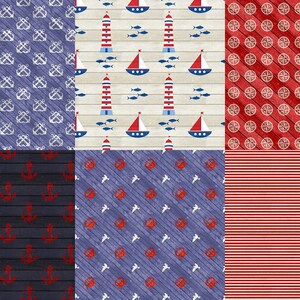 Nautical Woods Digital Paper Navy Red Blue & Ivory | Anchors Lighthouse ...