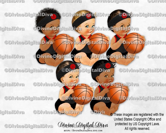 Basketball Player Black Diaper Sweatband Red Sitting Baby | Etsy