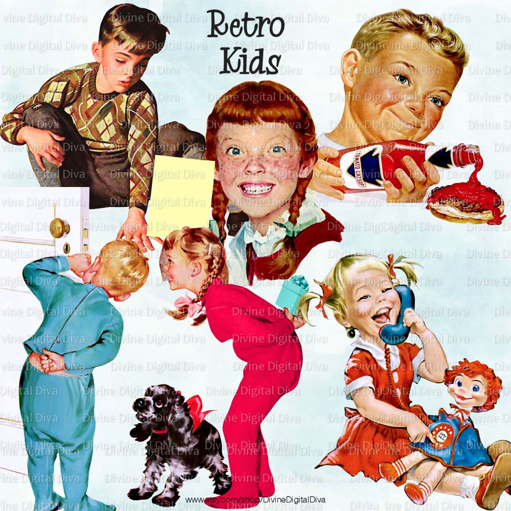 Retro Kids Vintage 50s Children Mid Century Modern - Etsy 日本