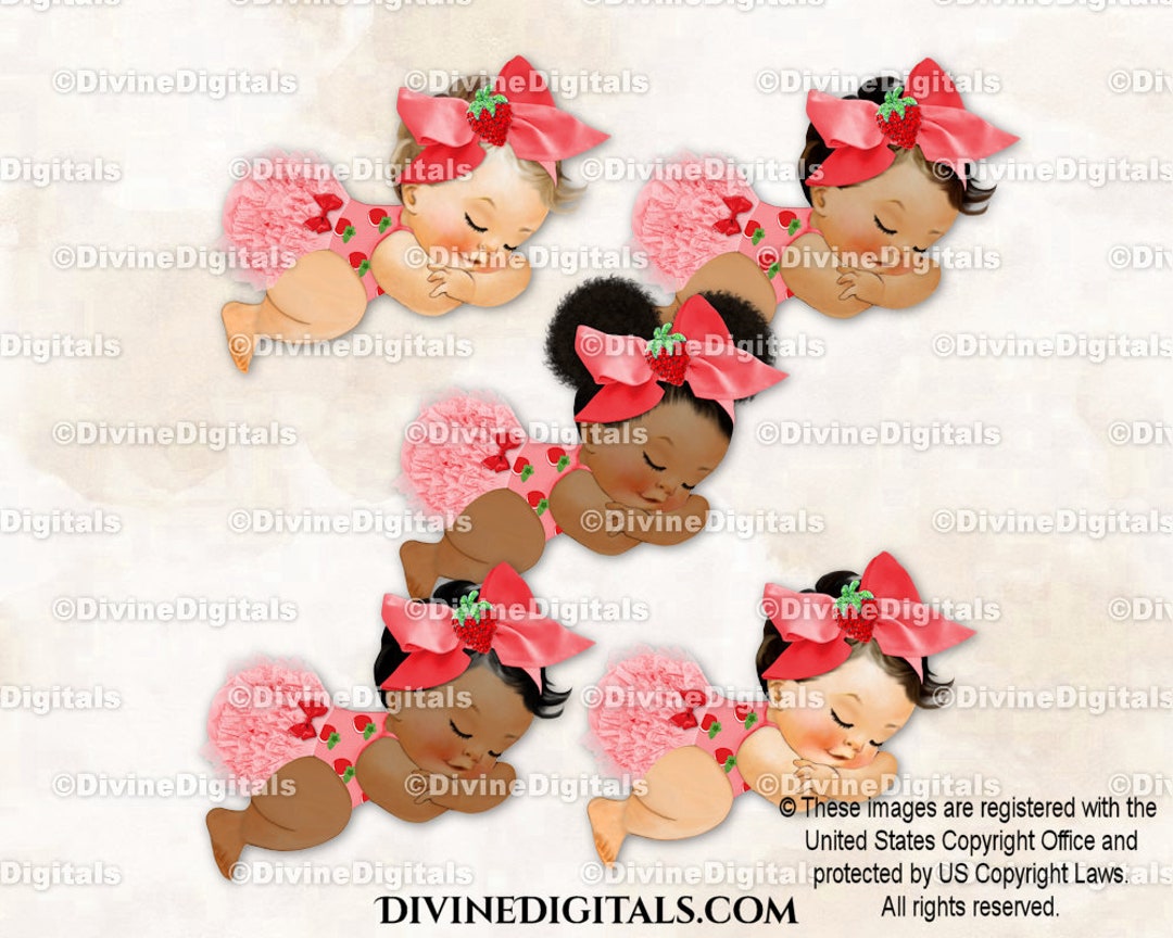 Strawberry Sleeping Baby Girl Big Bow Clipart Pink Red - Etsy