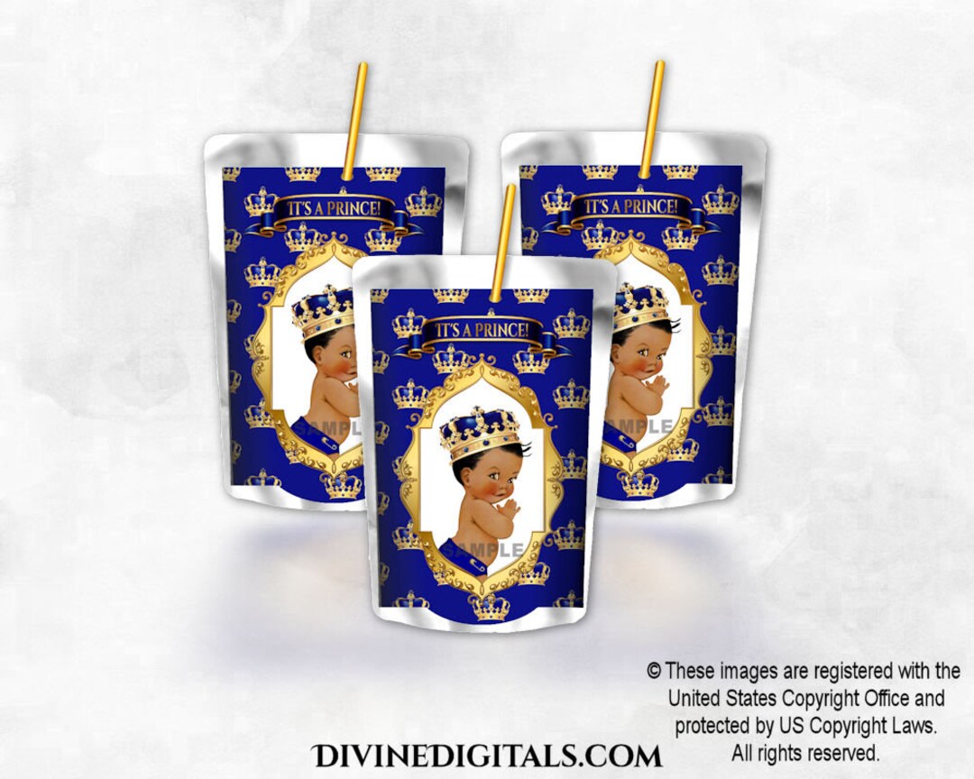 Printable Capri Sun Labels Royal Blue & Gold Prince Ornate Crown Baby ...
