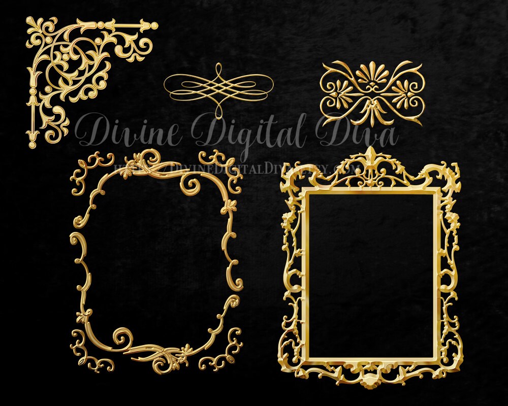 Gold Frames Corners Ornaments Accents Diamonds Scrolls - Etsy