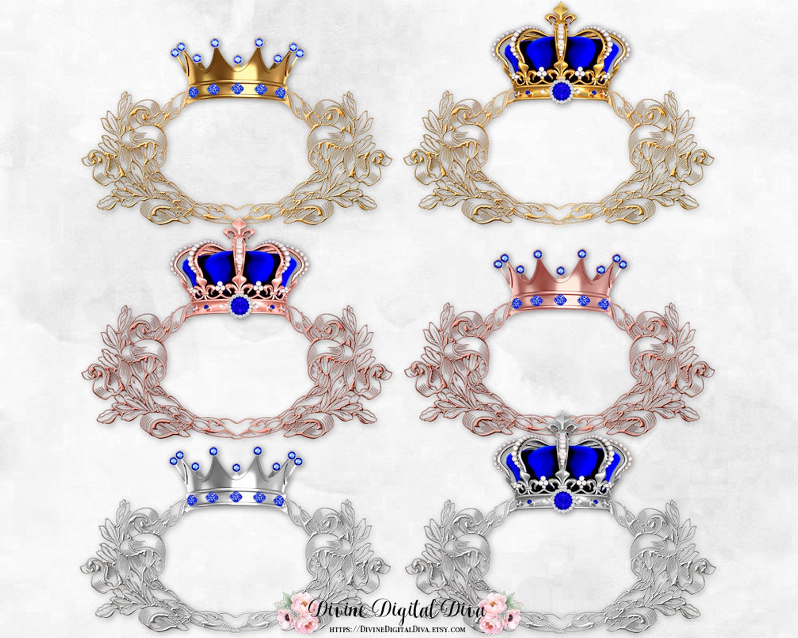 Royal Crown Frames Blue Gold Silver Rose Gold Decorative - Etsy