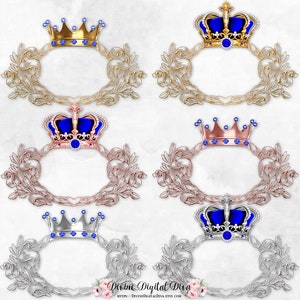 Royal Crown Frames Blue Gold Silver Rose Gold Decorative Monogram ...