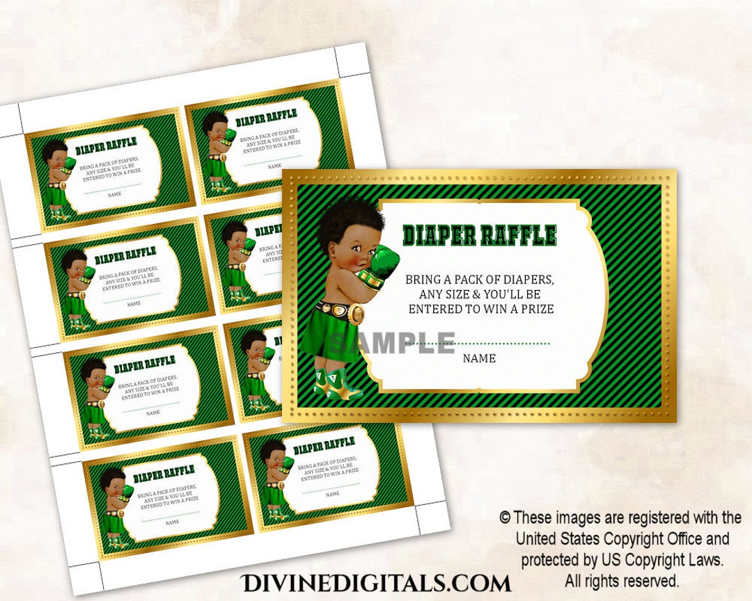 Diaper Raffle Tickets Boxing Emerald Green Gold Boxer Theme | Baby Boy ...